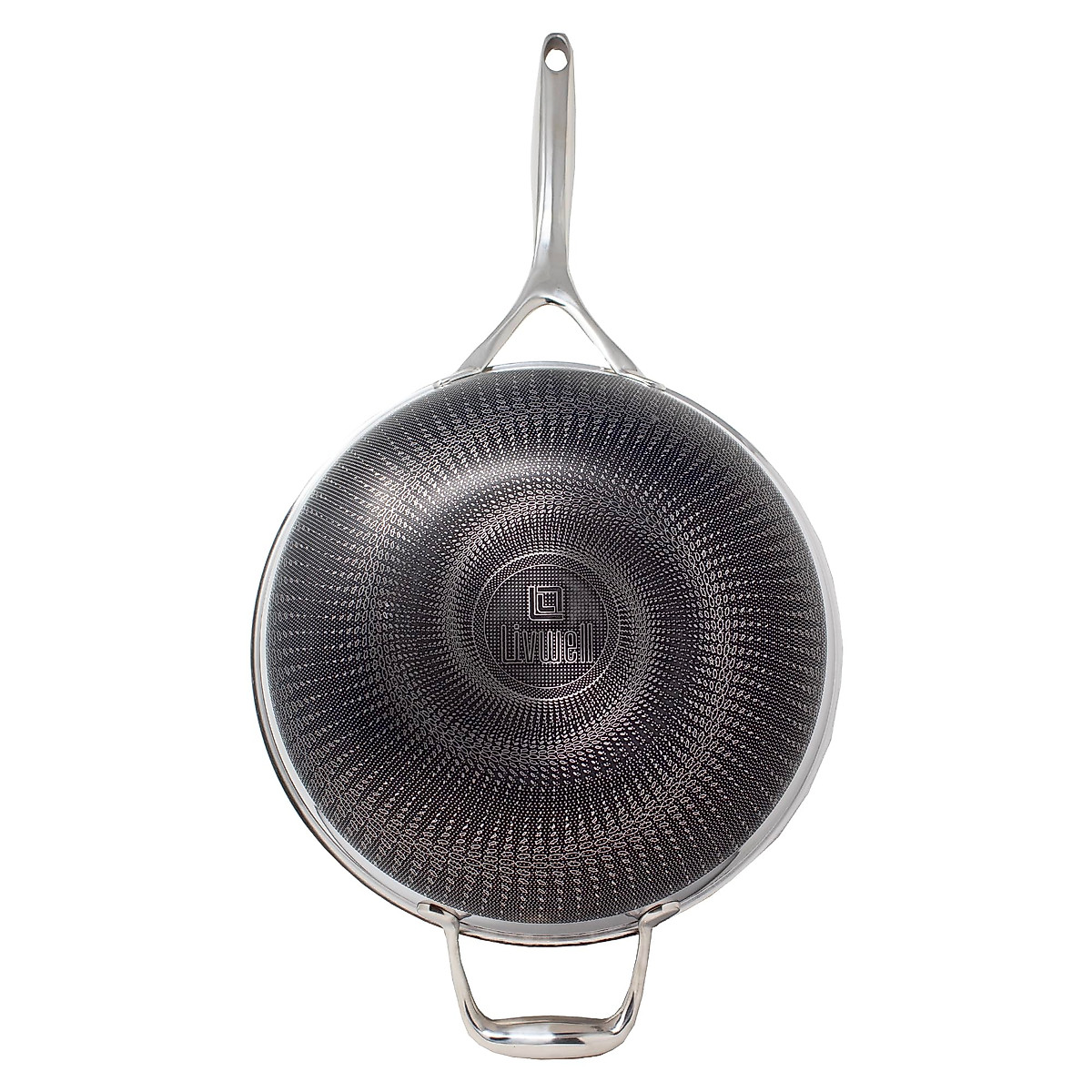 LIVWELL DiamondClad 12-inch Nonstick Hybrid Wok - Home and Kitchen Gift - Stainless Steel Wok Stir Fry Pan - Dishwasher and Oven Safe - Honeycomb Wok - PFOA-free - Honeycomb Cookware - Bundle