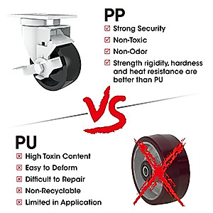 Jack Boss 3 Inch Caster Wheels Swivel (Set of 4) Heavy Duty 360 Degree Swivel Top Plate Castors with Brake No Noise Floor Protection 1800lbs