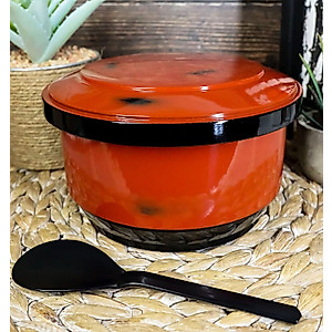 Ebros Gift Japanese Restaurant Grade Traditional Red and Black Ohitsu Rice Container Serving Bowl with Scoop for 3-4 People Party Hosting Functions Supply Asian Dining Made in Japan