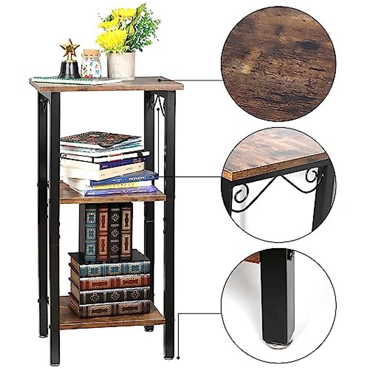 Peohud 3 Tier End Table, 30 Inch Tall Side Table with Storage, Rustic Telephone Table Nightstand for Living Room, Bedroom, Office, Sofa Couch, Small Places