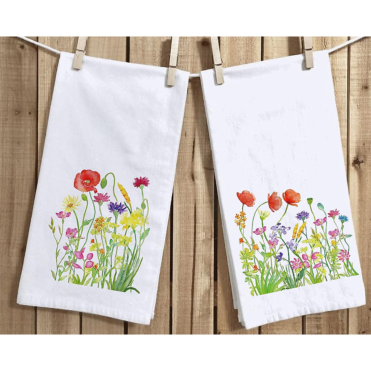 Watercolor Wild Flower Kitchen Dish Towel 18 x 28 Inch, Seasonal Spring Summer Floral Tea Towels Dish Cloth for Cooking Baking Housewarming Gift Set of 2