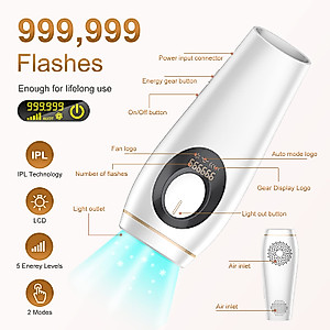 At-Home IPL Hair Removal Device for Women Permanent Hair Remover Upgrade to 999,999 Flashes,Permanent Painless Laser Hair Removal Machine for Bikini Legs Underarm Arm Face Body