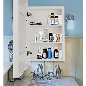 H-A Bathroom Medicine Cabinet with Mirror Solid Wood Framed Bathroom Mirror Cabinet with Storage Wall Mounted Recessed Available 16"x 24" (White)