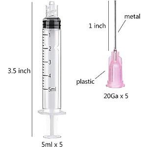 5 Pack 5ML/CC Premium Ink Filling Syringe with Platic Blunt Needle Tip for Fountain Pen