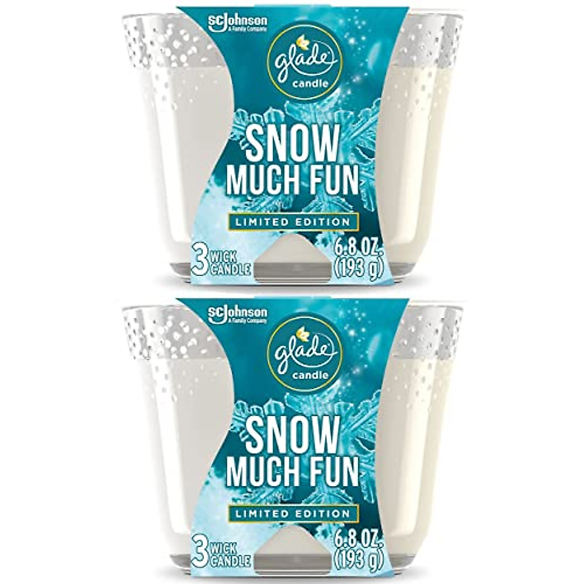 Glade Candle, Fragrance Candle Infused with Essential Oils, Air Freshener Candle, 3-Wick Candle (Snow Much Fun)