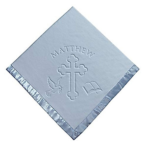 Custom Catch Personalized Baptism Baby Blanket Gift - Boy Name for Christening (Blue, 1 Text Line)