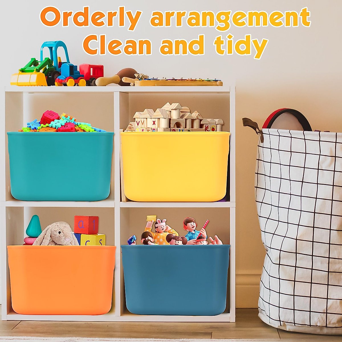 Hoolerry 8 Pieces Colorful Storage Bins with Lid and Handle, Plastic Stackable Baskets Desktop Cube Box Cubby Bins Containers for Shelf Cabinet Bedroom Office (Multi-colored,10.2 x 7 x 6.3 Inch)