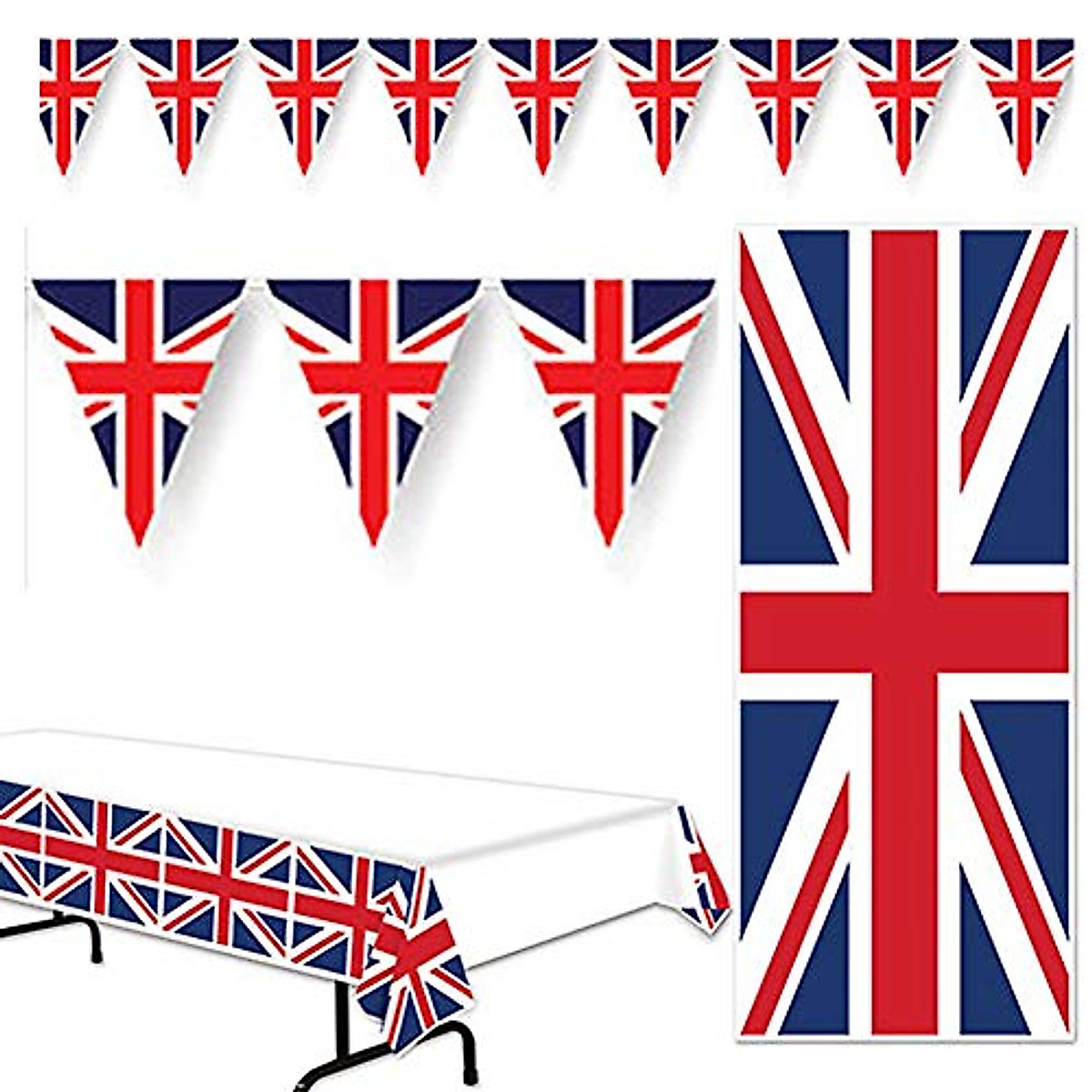 English Union Jack England UK Party Supplies Decorations Set Kit Pack Door Cover Pennant Banner Table Cover United Kingdom of Great Britain Bundle
