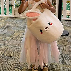 Bunny Easter Basket for Kids, Cute Plush Empty Bucket with Foldable Ears and Handle Egg Hunt Tote Candy Bag Basket for Boy Girl Teens Gift, Easter Basket Decor White 9×9 Inch