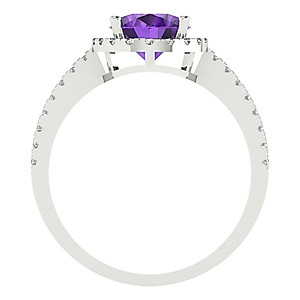 Clara Pucci 3.42ct Oval Cut Solitaire accent Halo Natural Amethyst Proposal Designer Wedding Anniversary Bridal ring 14k White Gold