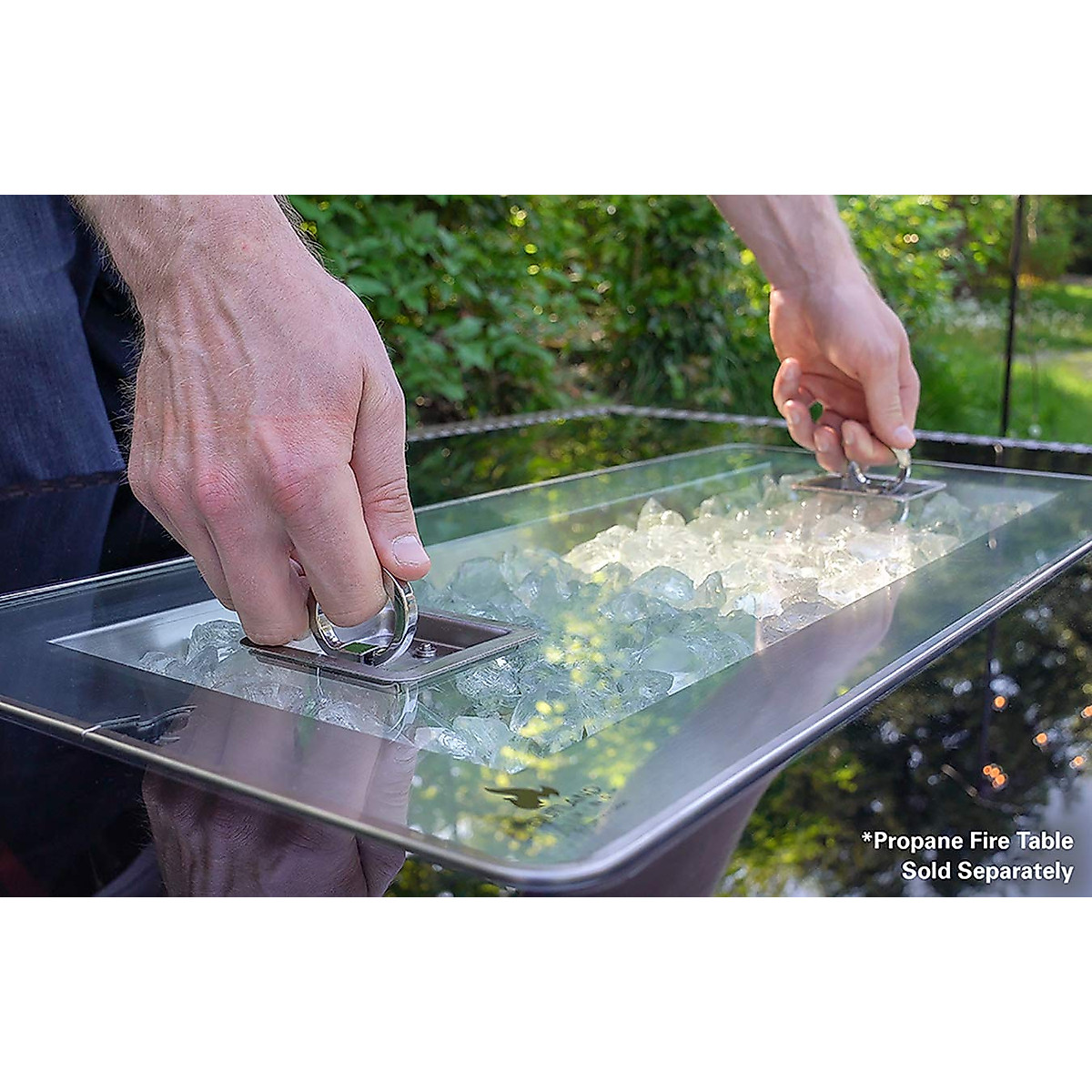 Outland Fire Table 3 Piece Rectangle Accessory Set - Tempered Glass Lid Insert, Tempered Glass Wind Guard Fence and Water Resistant Durable Cover for Series 401/403 Outdoor Propane Fire Pit Tables