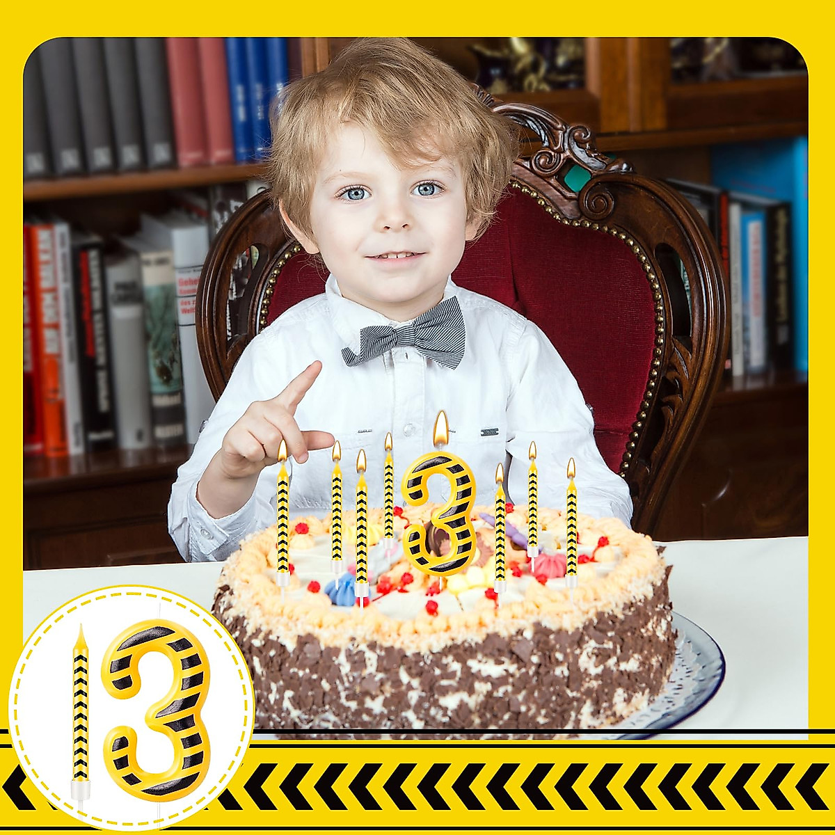 13 Pcs Construction Themed Birthday Candles Set 12 Yellow and Black Number 3 Candle Cake Topper for Construction Party Decoration Supplies (Number 3)
