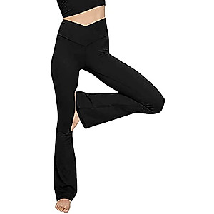 TOPYOGAS Women's Casual Bootleg Yoga Pants V Crossover High Waisted Flare Workout Pants Leggings Black