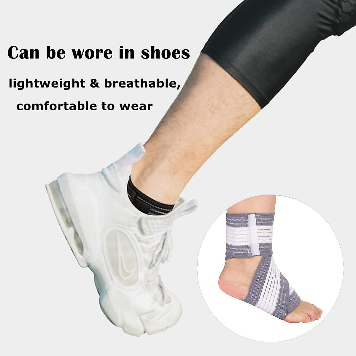 Ankle Support Brace for Men Women Adjustable Strap for Arch Support Breathable Ankle Protector Foot Brace with Compression Wraps Elastic Arch Sleeves for Protection Sprained Sports Gray-White 2 Pcs