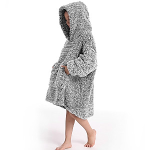 Cozy Sherpa Wearable Blanket Hoodie with Sleeves for Kids Gift Idea,Hooded Snuggle Blanket,Oversized Blanket Sweatshirt,Super Warm Light Weight, Black