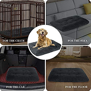 OXS Dog Bed Long Plush Pet Bed, Comfortable Faux Fur Washable Crate Mat for Jumbo Large Medium Dogs with Anti-Slip Backing
