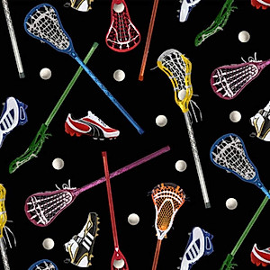 Lacrosse Fabric Sports Collection in Black from Elizabeth's Studios Premium Quality 100% Cotton