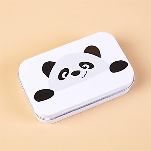 Ovelch Metal Rectangular Hinged Tin Containers Empty Metal Tins Box Small Empty Tins Portable Box Containers for Storage Candies Jewelry Cards Crafts 3.74x2.36x0.79 Inches (Panda)