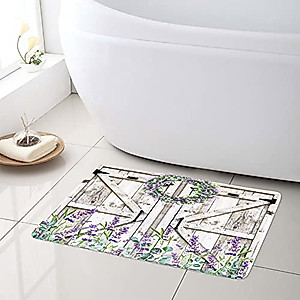 LB Western Barn Door Shower Curtain Sets with Rugs Purple Lavender and Green Eucalyptus Wreath Fabric Shower Curtain with Hooks Rustic Wood Board Bathroom Curtains Shower Set, 72x72 inches