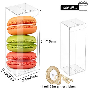 CAYOREPO 100 Pcs 2 x 2 x 6 inch Clear PET Plastic Gift Boxes Transparent Cube Boxes PET Boxes Candy Chocolate Cookies Treat Boxes for Christmas, Wedding, Party, Baby Shower