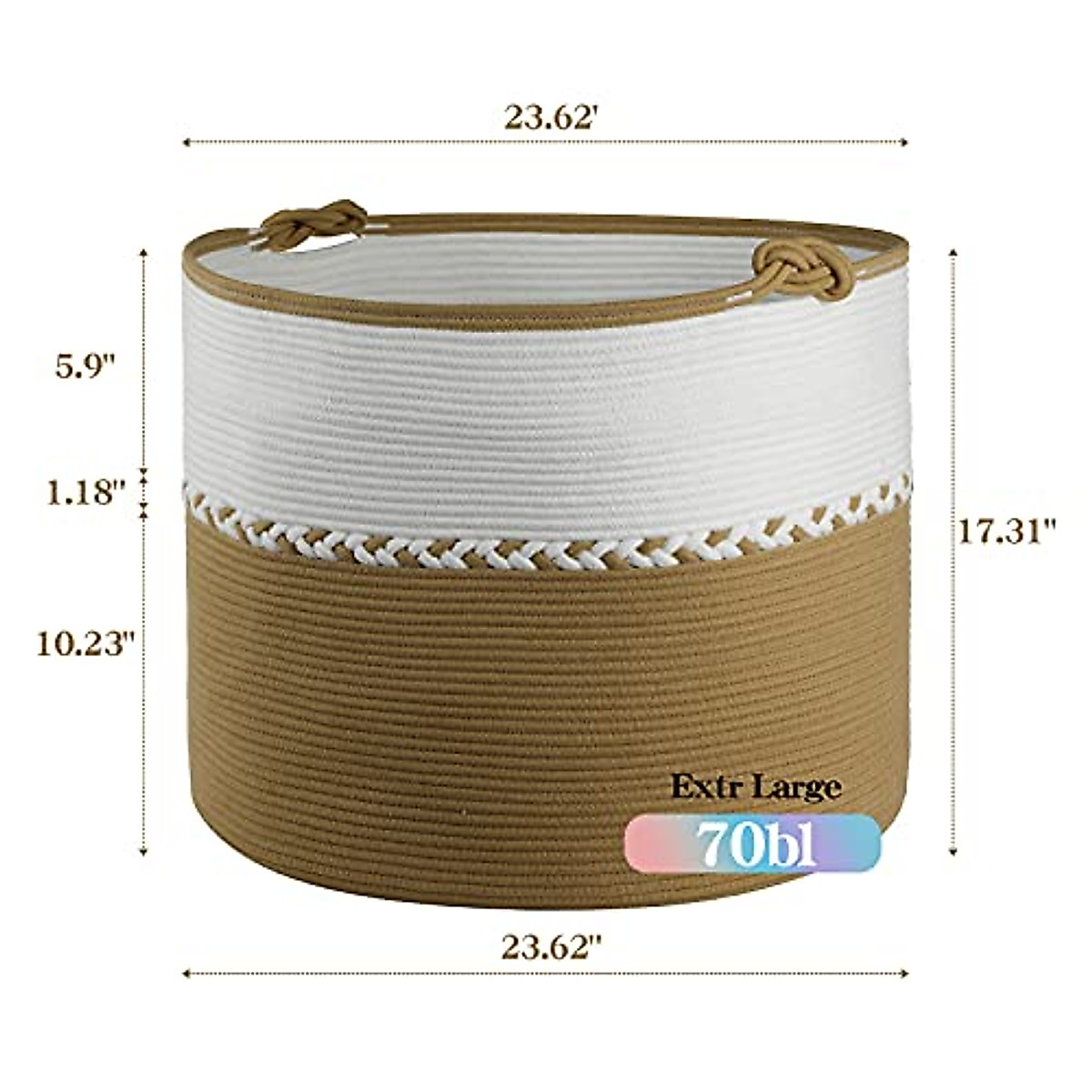 KEBEIYA Large23.62x17.31x23.62 inch Blanket Storage Basket, Woven Baby Laundry Basket with Built-in Handles for Blanket Storage, Nursery Basket Soft Storage Bins