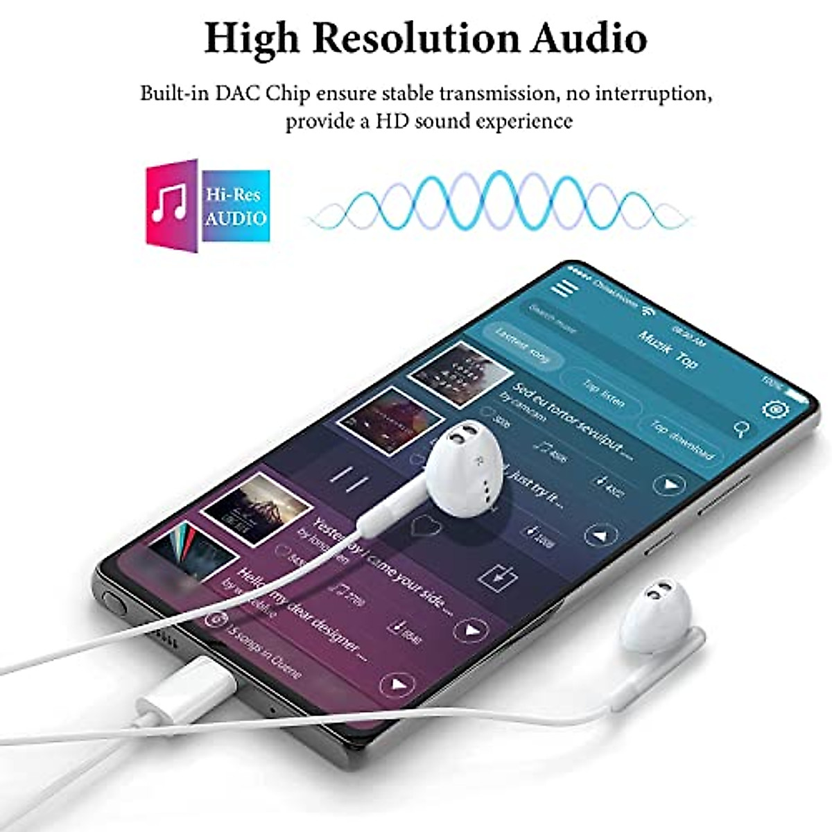USB C Headphone, USB Type C Wired in-Ear HiFi Digital Earphones with Mic Stereo Bass Noise Canceling Earbuds Compatible with Samsung Galaxy S23/S23 Ultra/S22/S22+/S21FE/A53, Google Pixel 7/7Pro/6/5/4