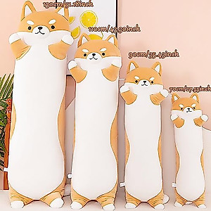 Long Shiba Inu Plush Body Pillow Giant Stuffed Animal Corgi Dog Plush Toys Hugging Pillow, Soft Long Dog Sleeping Cushion Gifts for Girls Boys (Yellow, 90cm/35.4inch)