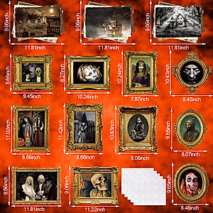 Ioffersuper 14Pcs Haunted Pictures Gothic Mansion Portraits Horror Pictures Frame 3D Face Expression Scary Picture for Haunted House Home Halloween Party Decor, with 100Pcs Self Adhesive Dots