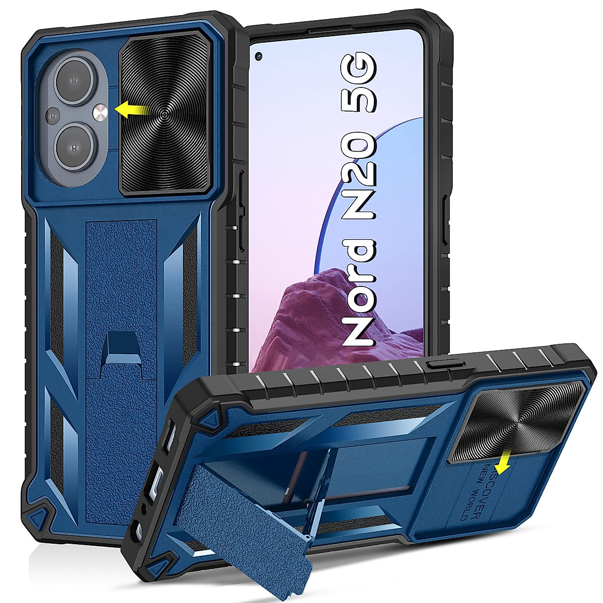 WTYOO Case for OnePlus Nord N20 5G: Military Grade Drop Proof Phone Protective Cover with Kickstand and Slide Cover Protection - Shockproof TPU Matte Textured