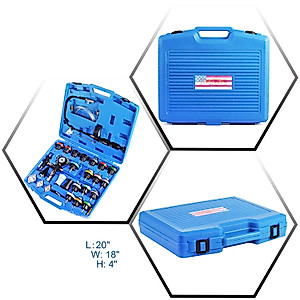 JIFETOR Radiator Coolant Pressure Tester Vacuum Refill Tool Kit, 28PCS Automotive Cooling System Leak Test and Pneumatic Purge Fill Set with Testing Adapter Caps Universal for Airlift Car Auto Truck