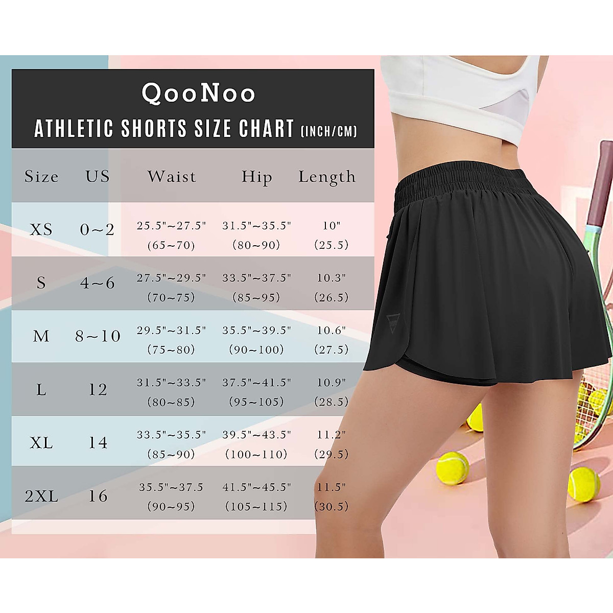 QooNoo 2 in 1 Athletic Shorts for Women Flowy Running Butterfly Shorts with Pockets High Elastic Gym Shorts Workout Tennis Skorts (Black,X-Small)