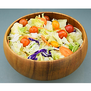 PACIFIC MERCHANTS Acaciaware Acacia Wood Round Calabash Salad Bowl, 10-Inch by 3-Inch, Hand Made From One Solid Piece Of Acacia Wood, Sustainable, Large Fruit Bowl, Popcorn, Pasta