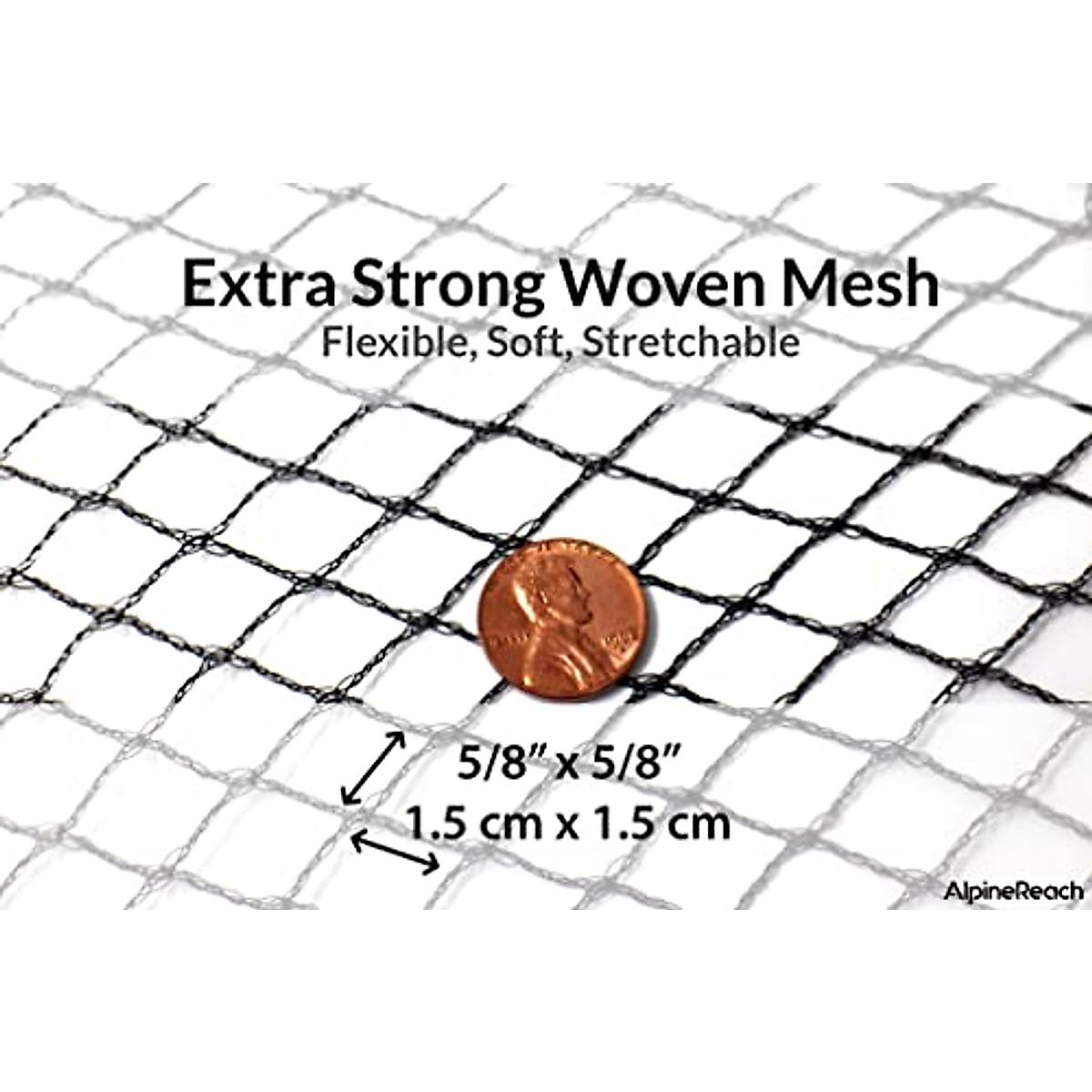 AlpineReach Garden Netting Heavy Duty Bird, Deer, Plant Protection 7.5 x 65 ft Extra Strong Woven Mesh Animal Net, Reusable Kit with Zip Ties, Fencing for Fruits Trees, Black