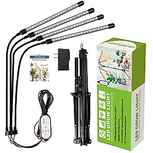 wolezek Grow Lights for Indoor Plants, 4-Head Full Spectrum LED Grow Light with Adjustable Tripod Stand 15-61 inches for Seed Starting, 3500K 6500K 660nm White Red Floor Plant Lamp with 4/8/12H Timer