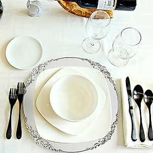 6Pcs Embossed Charger Plates, 13-Inch Round Dinner Plate Chargers, White with Gold Trim, White + Gold Trim (NM00603)