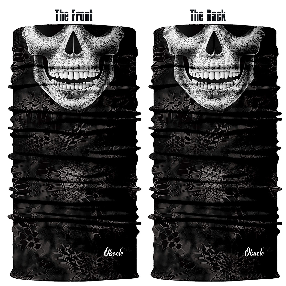 Obacle Half Face Mask Sun Dust Wind Protection Durable Tube Face Mask Bandana Skull Skeleton Face Mask for Men Women Bike Riding Motorcycle Fishing Hunting Cycling (Skull White Face Open Mouth)