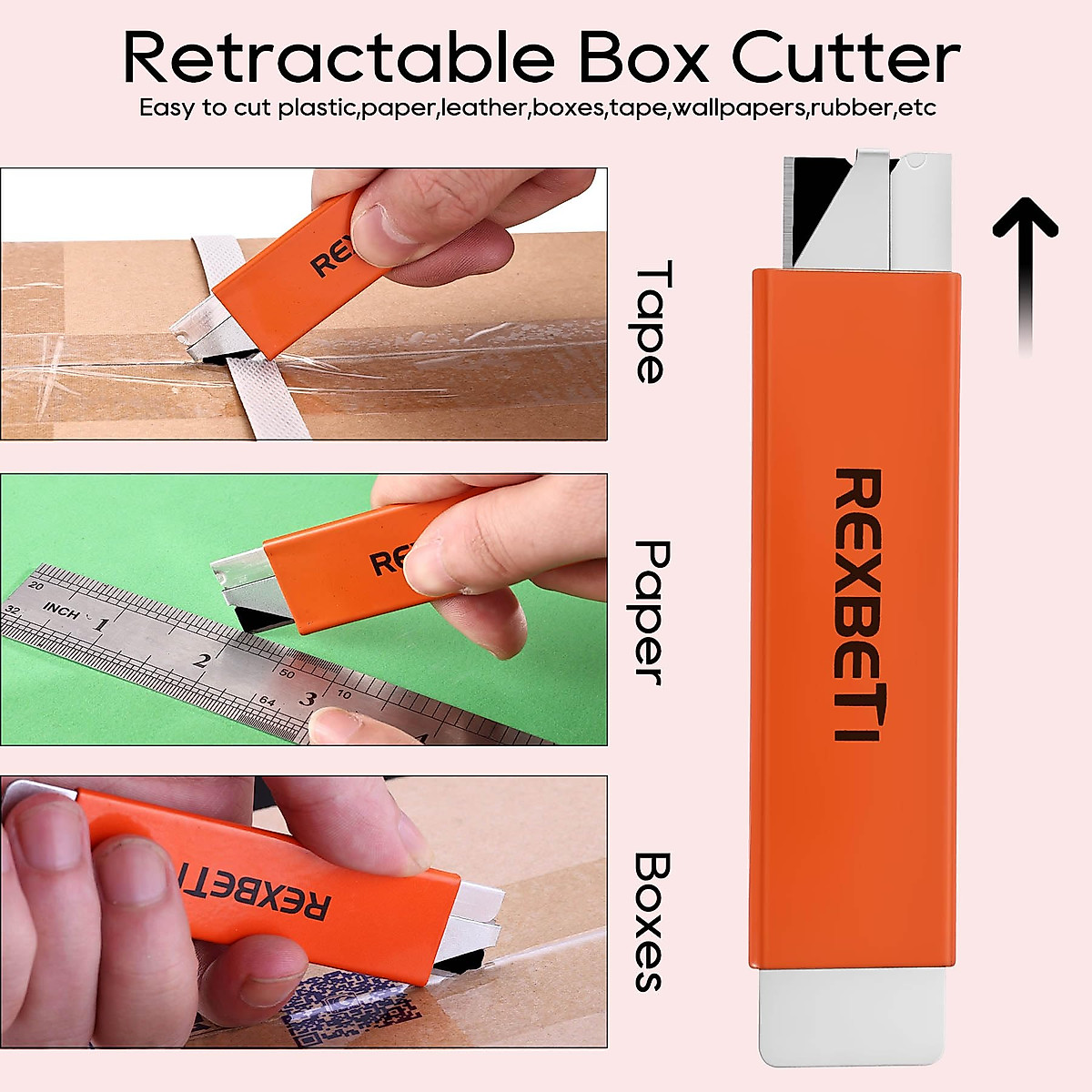 REXBETI 12 Pack Box Cutter, Retractable Cardboard Cutter, Handy Box Opener, More Sharp Single Edge Razor Blade Box Cutter Set for Packages Papers and Boxes, Antirust Utility Knife