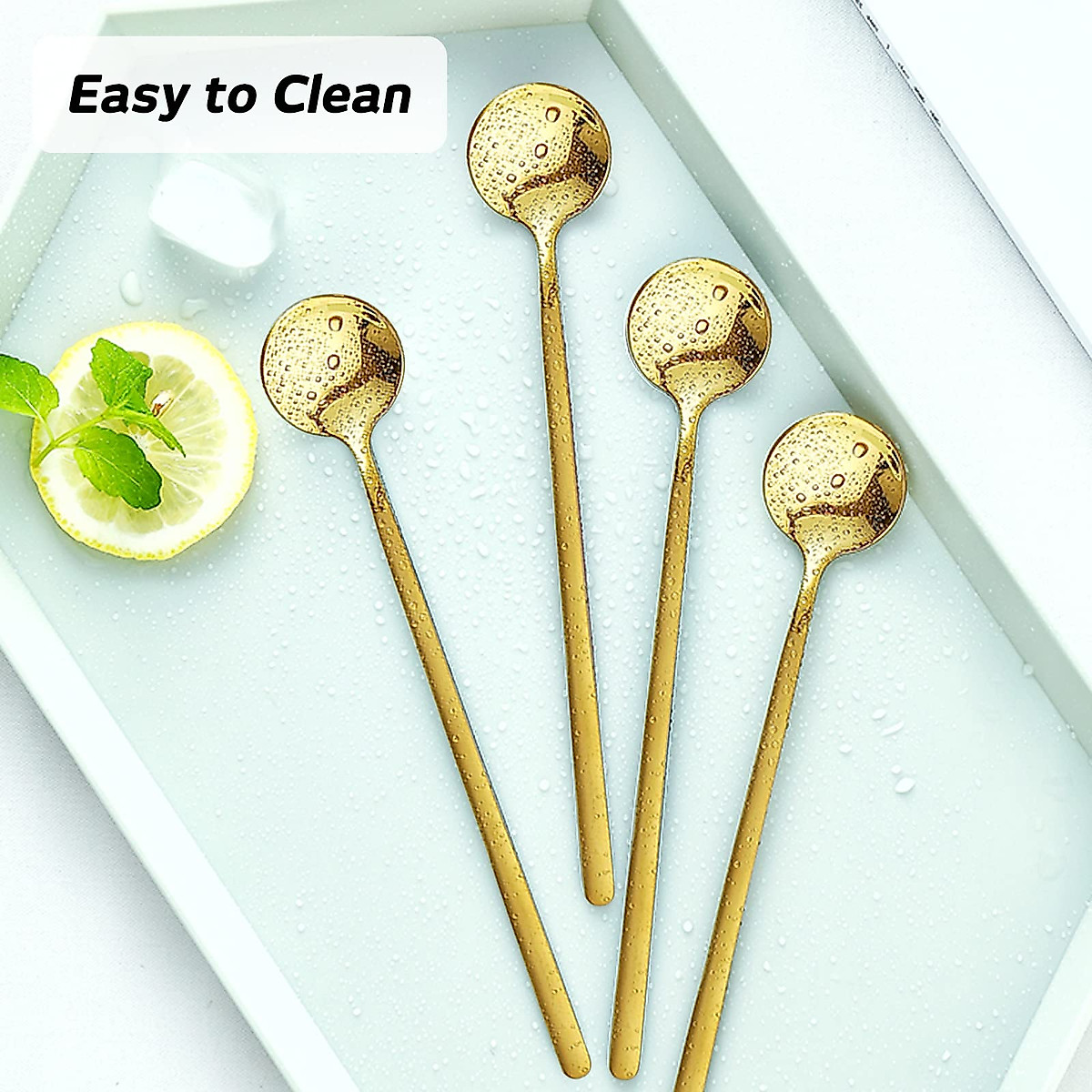 8 PCS 6.7 Inch Plated Stainless Steel Espresso Spoons, lyfLux Stirring Spoons Mini Teaspoons Set for Coffee Sugar Dessert Cake Ice Cream Soup Antipasto Cappuccino (Gold)