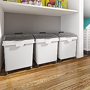YITAHOME Ingredient Storage Bin, 31.5 Gallons(10.5 Gal x3 Pcs) Capacity Shelf Ingredient Bin, 750 Cups Flour Bins with Wheels Commercial Storage Bins with Black Clear Sliding Lid and Scoop, White