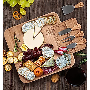 Realtree Bamboo Charcuterie Cheese Board & Knife Set, Serving Platter Tray with Cutlery Set, Housewarming Gifts, Entertaining, Cheese Serving Plate, Large Cheese Charcuterie Board