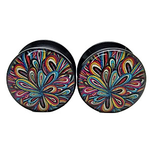 Pierced Republic Psychedelic Design Ear Plugs - Acrylic Screw-On - New - 8 Sizes - Pair (0 Gauge (8mm))