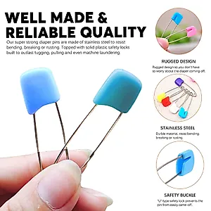 Lxnoap 10 pcs Cloth Diaper Pins Stainless Steel Traditional Safety Pin (Blue)