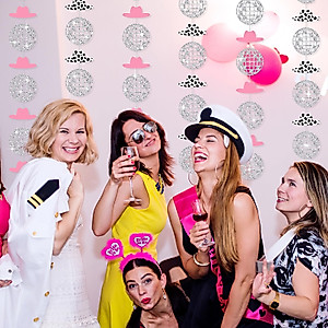 Peryiter 8 Pcs Cowgirl Bachelorette Party Decorations Glitter Cowgirl Disco Ball Garland String Western Cowgirl Party Hanging Decorations Cow Girls Hanging Swirls Whirl Streamers for Birthday Supplies