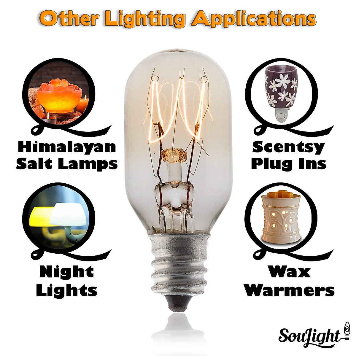 Salt Rock Lamp Bulb 8 Pack 15 Watt Replacement Bulbs for Himalayan Salt Lamps & Baskets, Scentsy Plug-in & Wax Warmers, Night Lights. T20 E12 Socket with Candelabra Base, Clear