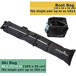 Athletico Ski Bag and Ski Boot Bag Combo - Ski Bags for Air Travel - Unpadded Snow Ski Bags Fit Skis Up to 200cm - For Men, Women, Adults, and Children (Black with White Trim)