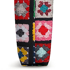 Black Colorful Crocheted Granny Square pattern Tote Bag