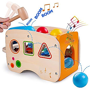 rolimate Hammering Pounding Toys Wooden Educational Toy Xylophone Shape Sorter, Birthday Gift for 1 2 Years Boy Girl Baby Toddler Kids Developmental Montessori Learning Block Toy Fine Motor (Classic)