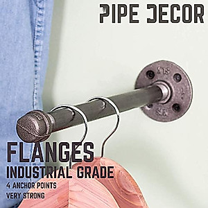 PIPE DECOR Wall-Mounted Clothing Rack Bundle, Dual Flange Rack with 4 Flange Garment Brackets, Authentic Black Steel Pipe and Malleable Iron Flanges