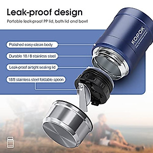 KOPOK Thermoses for hot food, soup thermoses, Insulated food Jar container for hot cold food, Stainless Steel Vacuum Lunch Box for Kids Adult with Spoon for Office Travel Outdoors (Blue(2 Pack))