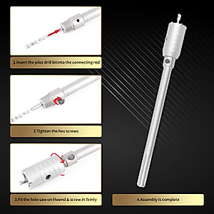 CPROSP Concrete Hole Saw Kit Wall Drill, SDS Plus Shank Hole Saw, for Cement Brick Wall, Kit 30 50 65 mm